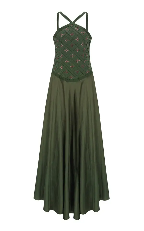 JULYCOLUMN Ysm Sal Cotton Embroidered Maxi Dress - Green