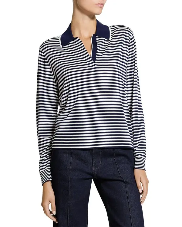 Theory Merino Wool Striped Polo Pullover Sweater