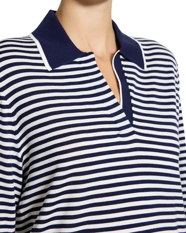Theory Merino Wool Striped Polo Pullover Sweater
