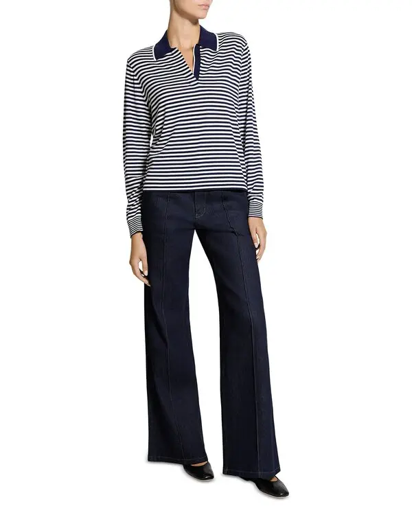 Theory Merino Wool Striped Polo Pullover Sweater