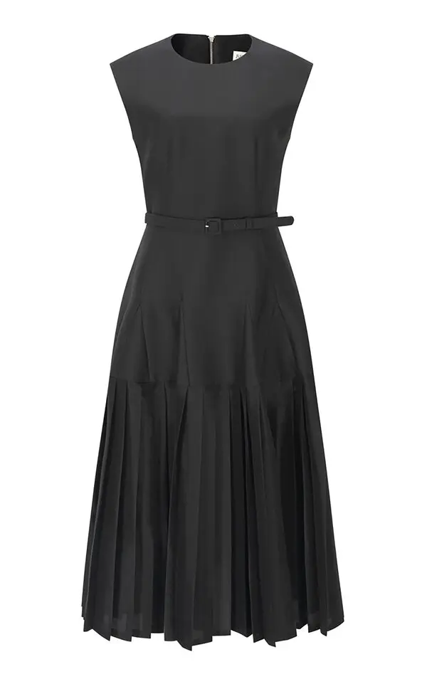 JULYCOLUMN Sj Wool-silk Pleated Midi Dress - Black