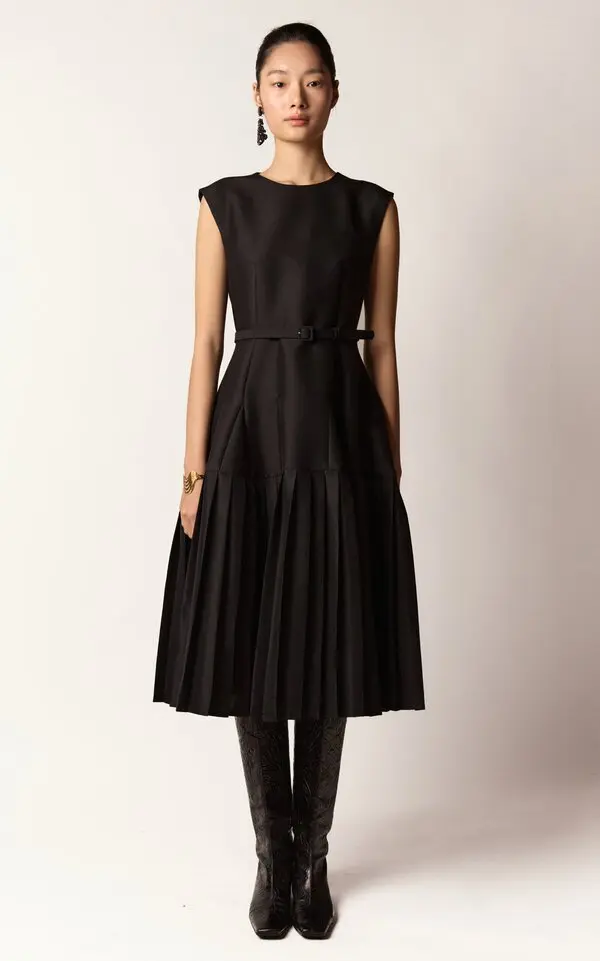 JULYCOLUMN Wool-silk Pleated Midi Dress