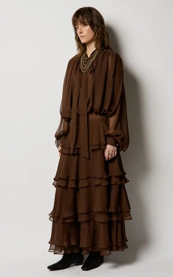 JULYCOLUMN Opera Silk Tie Maxi Dress