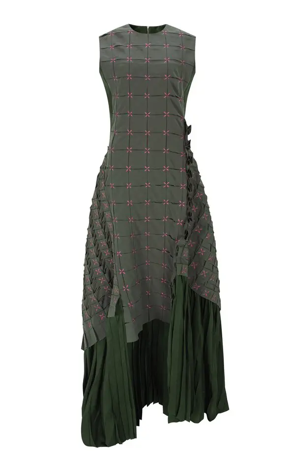JULYCOLUMN Sal Cotton Embroidered Maxi Dress - Green