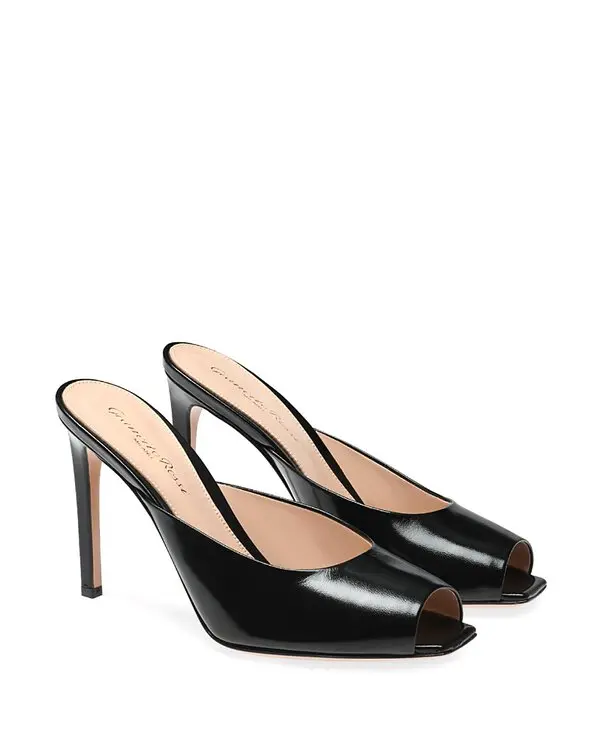 GIANVITO ROSSI Ethel Mules - Black Glossy Nappa Leather