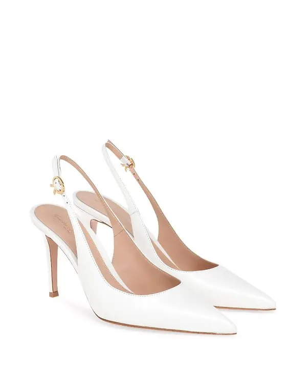 GIANVITO ROSSI Ribbon Sling 85 Slingback Pumps - White Nappa Leather