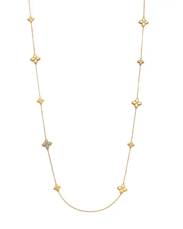 Roberto Coin 18k White & Yellow Gold Princess Flower Diamond Long Station Necklace - White/gold