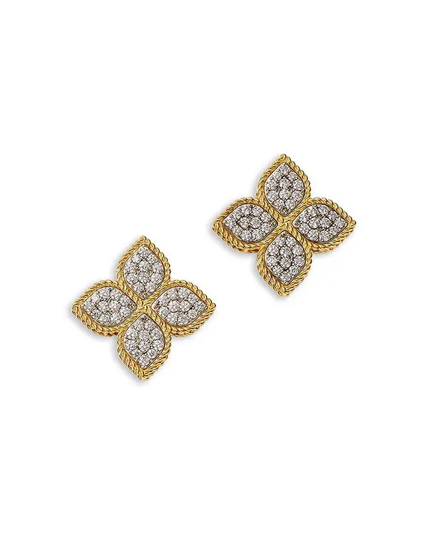 Roberto Coin 18k White & Yellow Gold Princess Flower Diamond Stud Earrings - White/gold