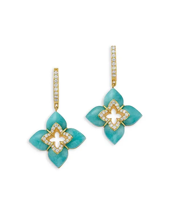 Roberto Coin 18k Yellow Venetian Princess Amazonite & Diamond Flower Drop Earrings - Gold