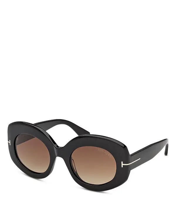 TOM FORD 51mm Round Frame Sunglasses - Shiny Black/brown