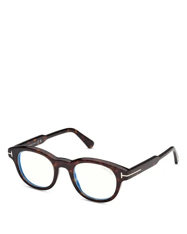 TOM FORD Round Blue Light Glasses, 47mm - Dark Havana