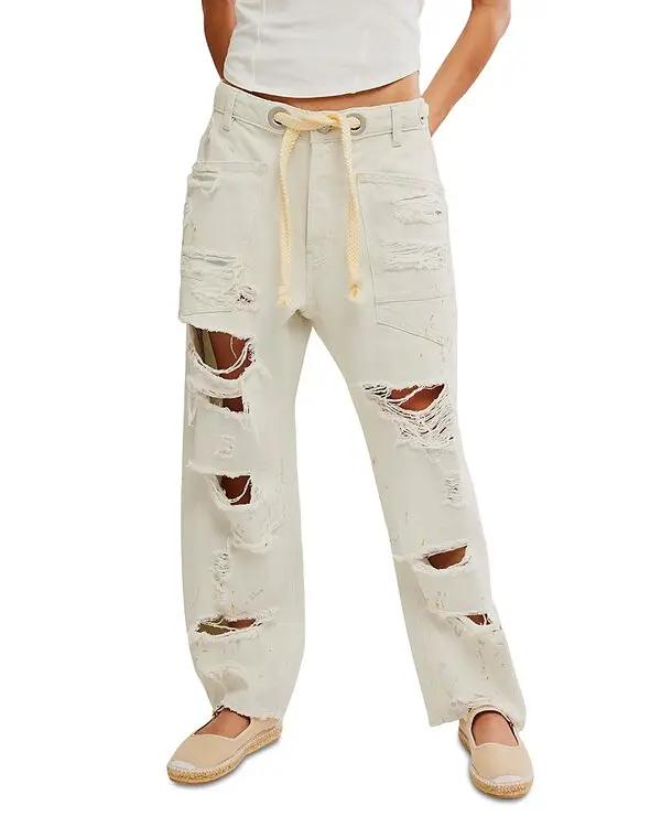 Free People We The Free Moxie Low Slung Pull On Barrel Jeans - Sea Mist