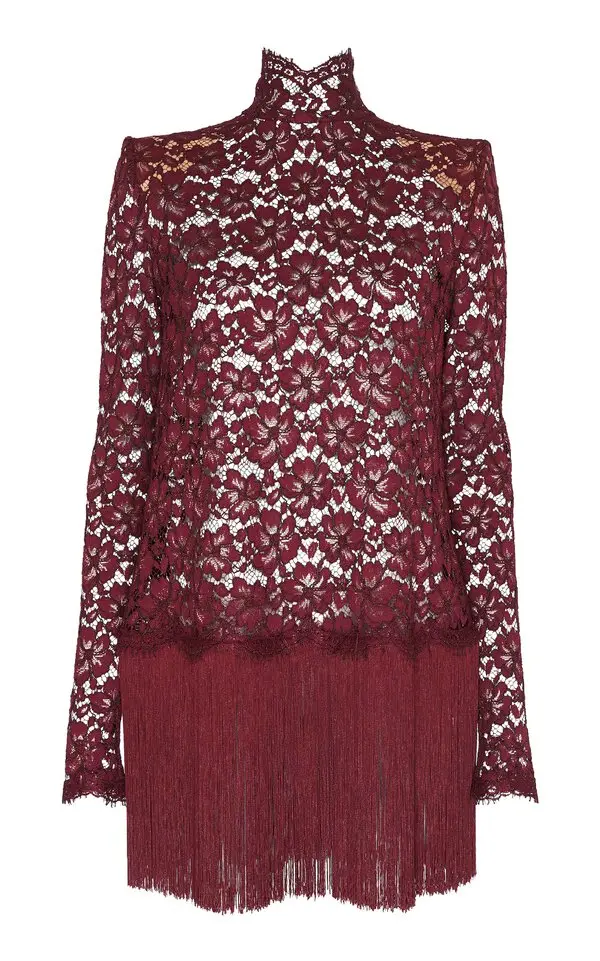 JUOZAS STATKEVICIUS Fringed Lace Mini Dress - Burgundy