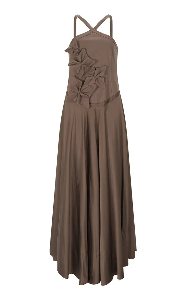 JULYCOLUMN Ysm Wool-blend Lotus Halter Neck Maxi Dress - Brown