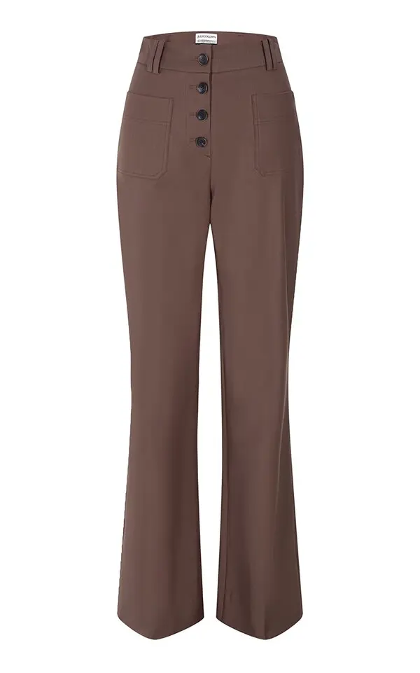 JULYCOLUMN Il Wool-blend Button-up Straight-leg Pants - Brown