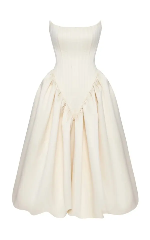 BALYKINA Strapless Satin Corset Midi Dress - Off-white