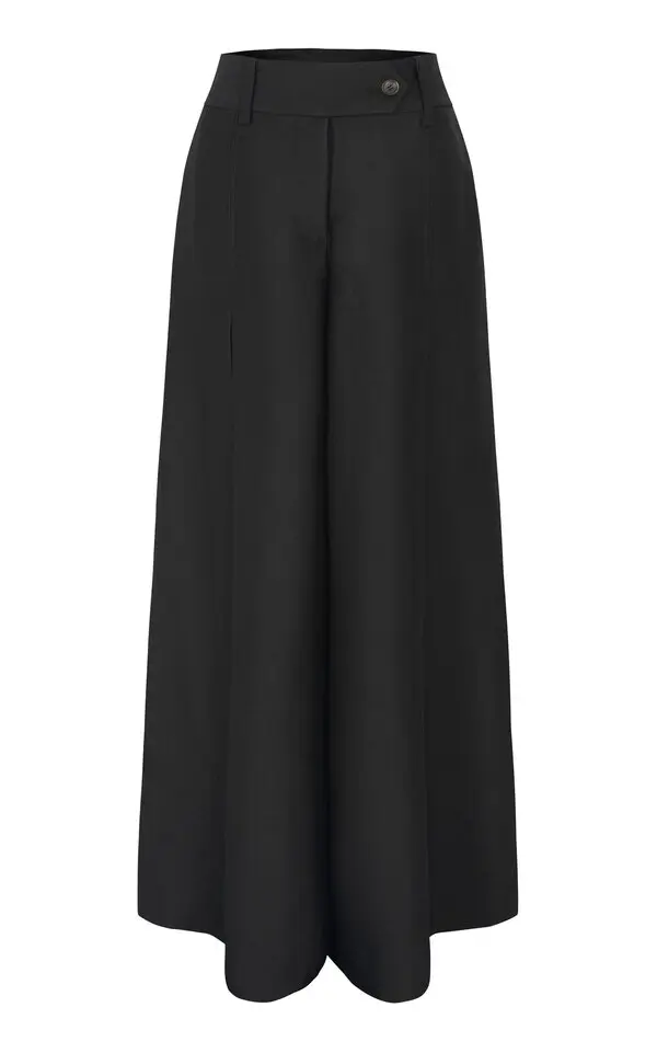 JULYCOLUMN Origami Wool-silk Signature Tuck Pants - Black