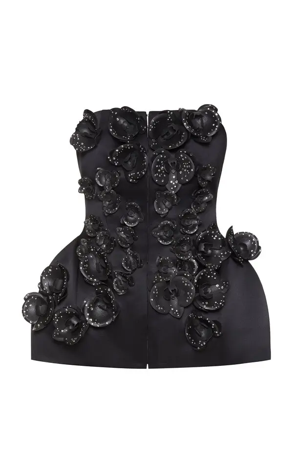 BALYKINA Floral-appliquéd Corset Top - Black