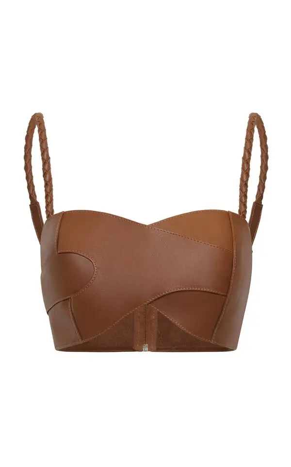 ANDRES OTALORA Artesana Cropped Leather Top - Brown
