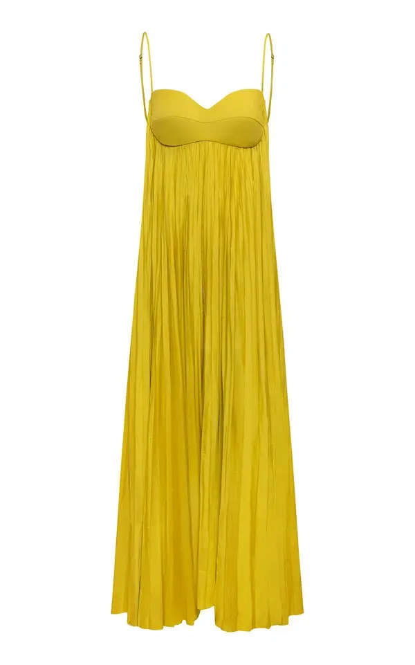 ANDRES OTALORA Para Ella Pleated Maxi Dress - Lime Green