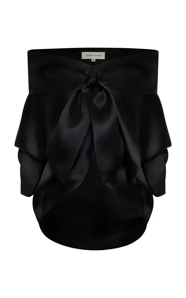 ANDRES OTALORA Tie-detailed Off-the-shoulder Silk Blouse - Black