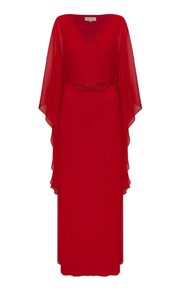 ANDRES OTALORA Gesto Continuo Belt-detailed Silk-chiffon Caftan - Red