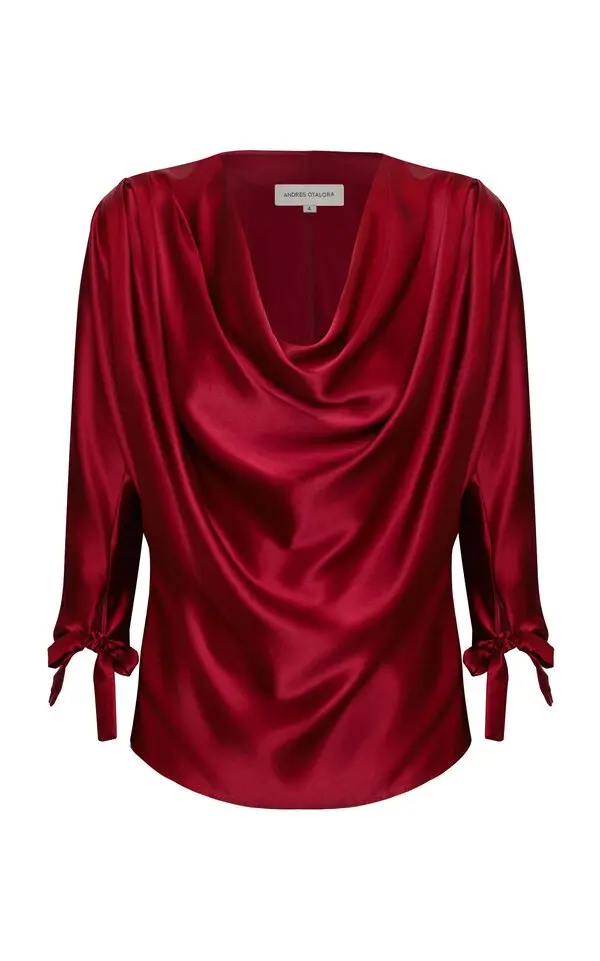 ANDRES OTALORA Frio Interior Draped Silk Blouse - Red