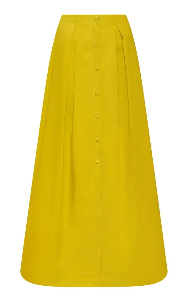 ANDRES OTALORA Lo Acabado Button-front Cotton-poplin Maxi Skirt - Lime Green