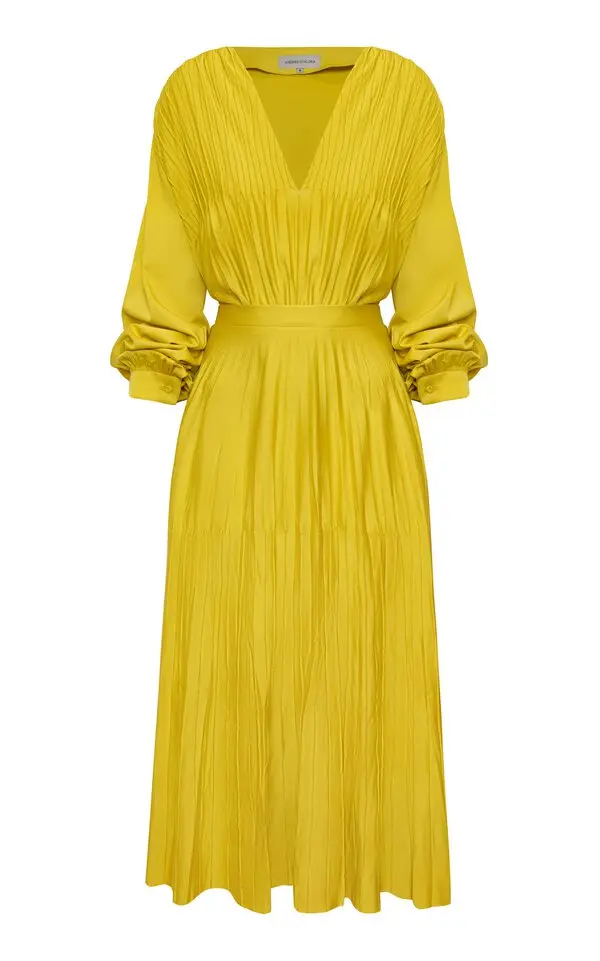 ANDRES OTALORA Te Queda Pleated Midi Dress - Lime Green