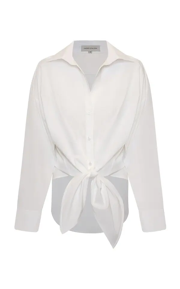 ANDRES OTALORA Una Pausa Tie-front Cotton-poplin Top - Ivory
