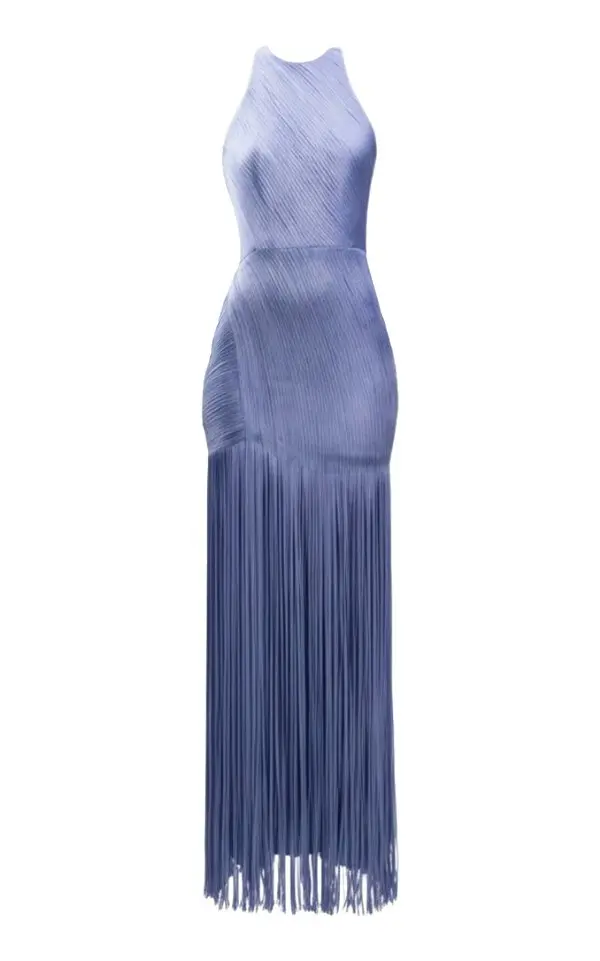 Francisco Arce Erys Silk Fringed Maxi Dress - Blue