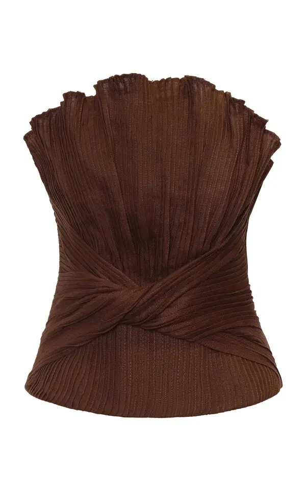 ANDRES OTALORA De Los Astros Pleated Linen Top - Brown