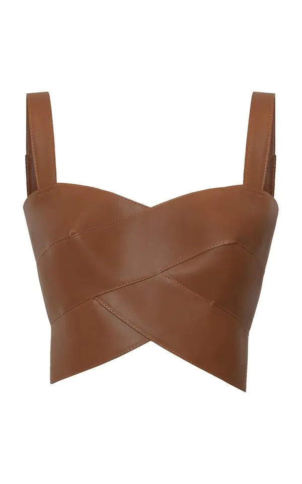 ANDRES OTALORA Permanencia Viva Cropped Leather Top - Brown
