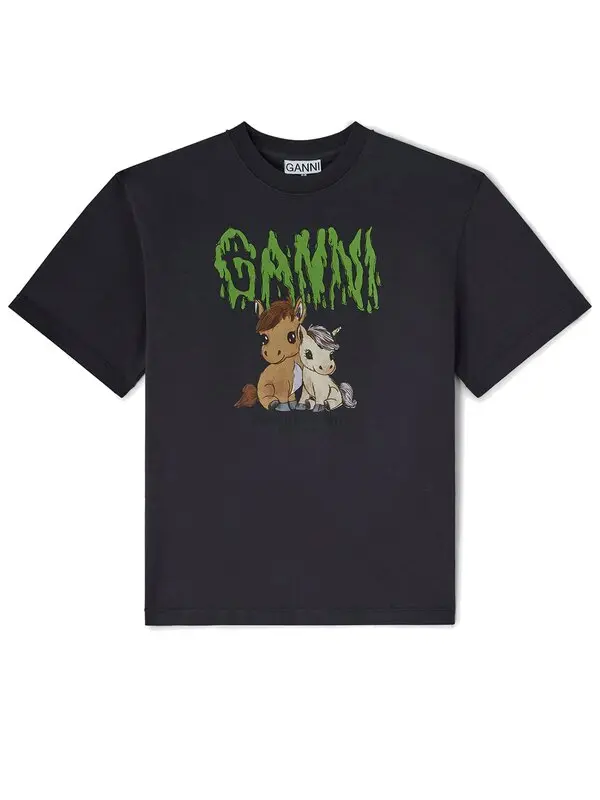 GANNI Cotton Graphic T-shirt - Charcoal