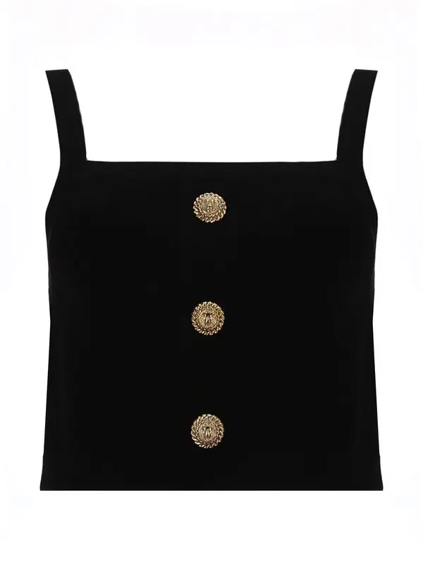 Balmain Top With Jewel Buttons - Black