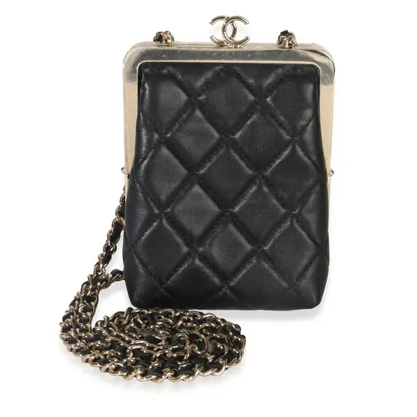 Chanel Quilted Lambskin Cc Frame Clutch With Chain - Black