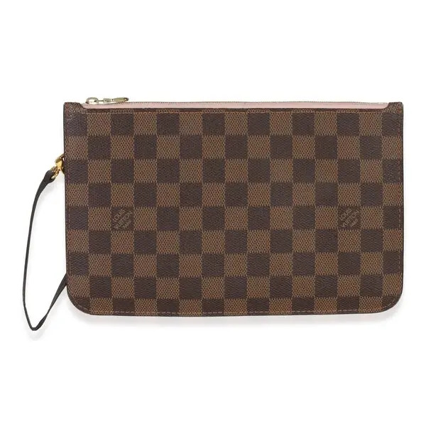 LOUIS VUITTON Rose Ballerine Damier Ebene Canvas Neverfull Pouch - Brown