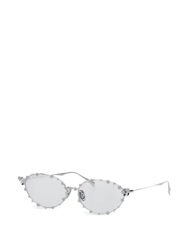 YVMIN Paradise Flower Embellished Oval-frame Glasses - Silver