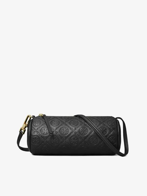 Tory Burch T Monogram Pebble Cylinder Bag - Black