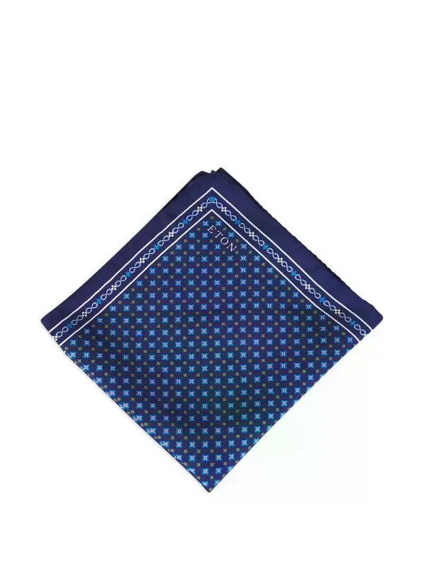 Eton Patterned Border Pocket Square - Blue