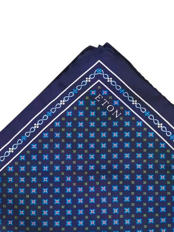 Eton Patterned Border Pocket Square - Blue