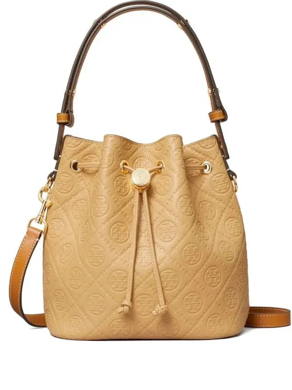 Tory Burch T Monogram Pebble Bucket Bag - Biscotti
