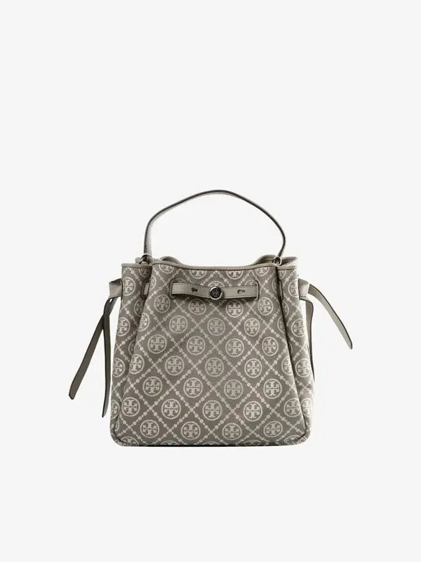 Tory Burch Romy T Monogram Bucket Bag - Gray