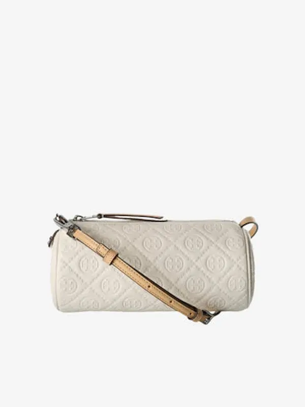 Tory Burch T Monogram Pebble Cylinder Bag - Warm White