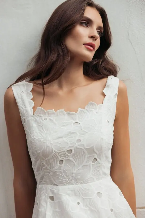 Mac Duggal Embroidered Cotton A-line Midi Dress