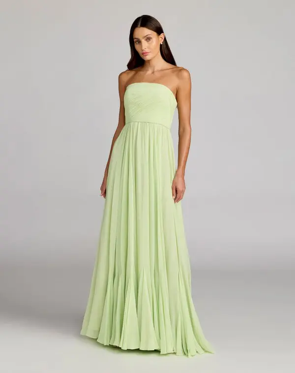 Mac Duggal Strapless Chiffon Gown With Braided Belt - Green