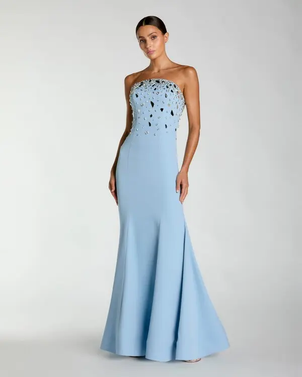 Mac Duggal Blue Strapless Embellished Mermaid Gown - Powder Blue