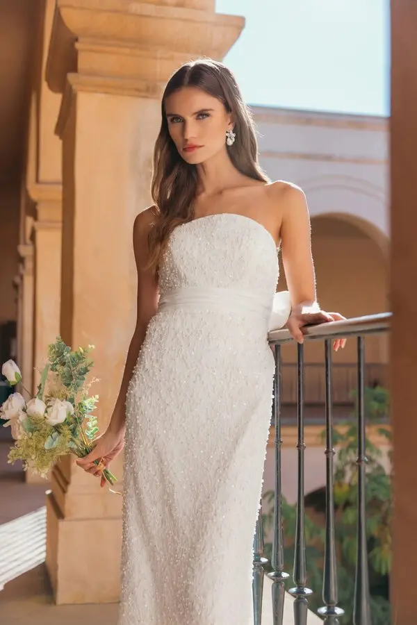 Mac Duggal Strapless Beaded Lace Midi Dress With Bow