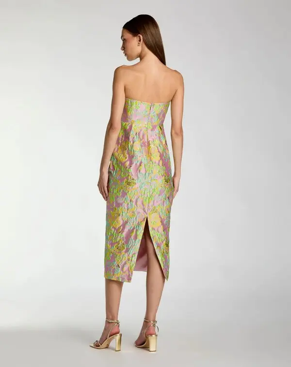 Mac Duggal Strapless Floral Brocade Midi Dress - Blush Multi