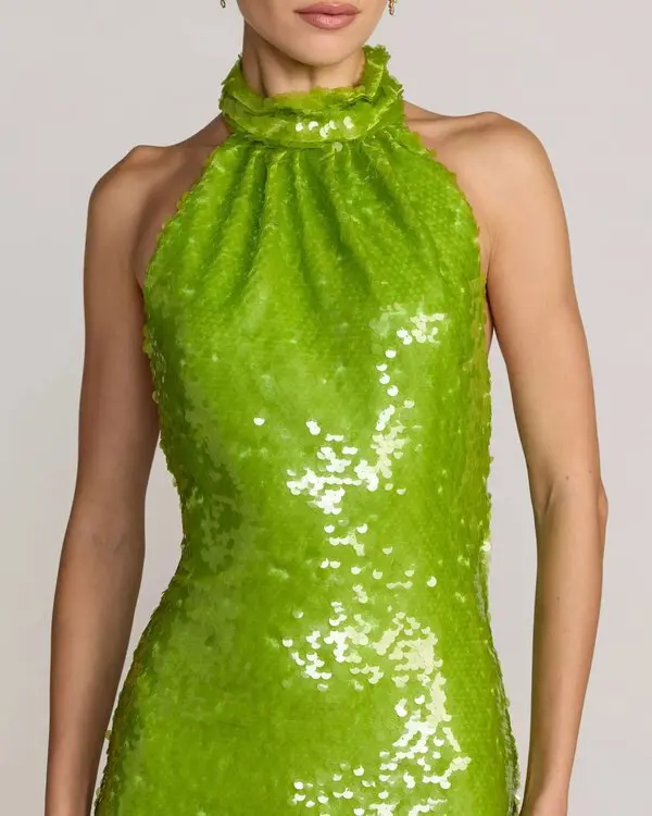 Mac Duggal Sequin Halter Neck Open Back Gown - Green